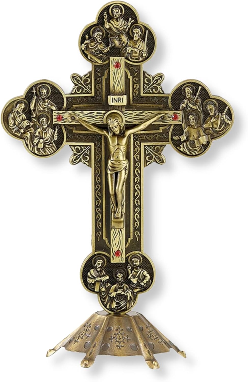 Amazon.com: Needzo Standing Ornate Brass Crucifix, Antique Metal Budded ...