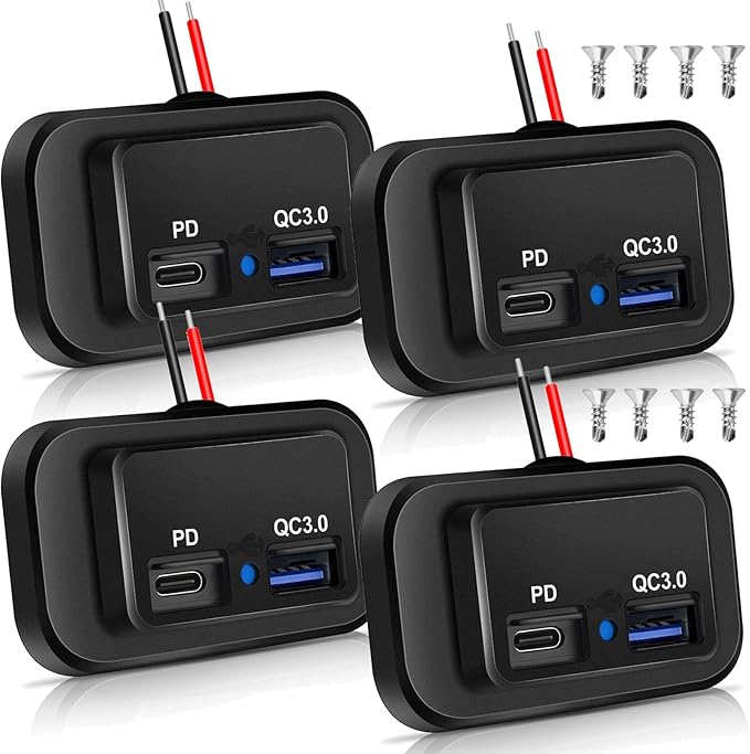 4PCS 12V/24V RV USB Outlet, Dual PD3.0 Type-C (USB C) & Quick Charge ...