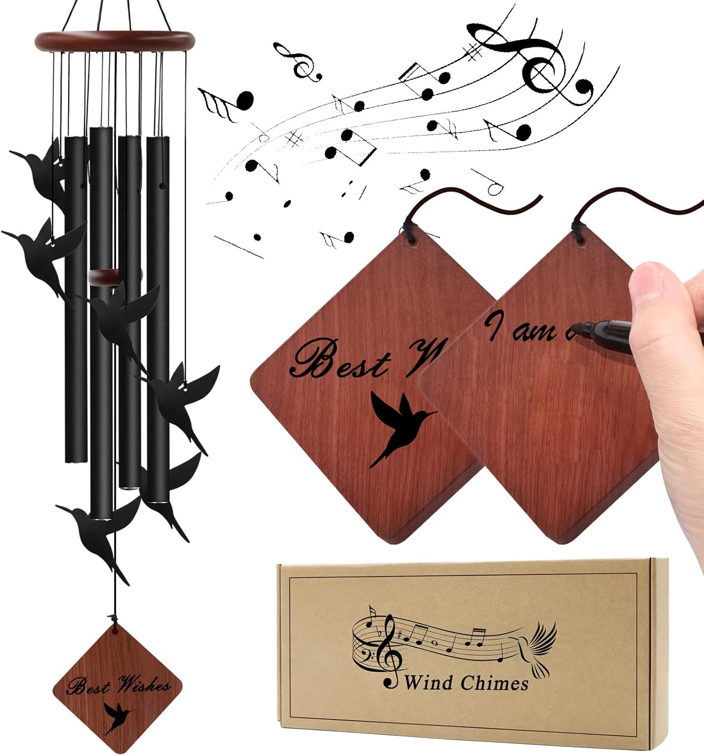 Amazon.com : 32" Large Wind Chimes, Present, Hummingbird Sympathy Wind ...
