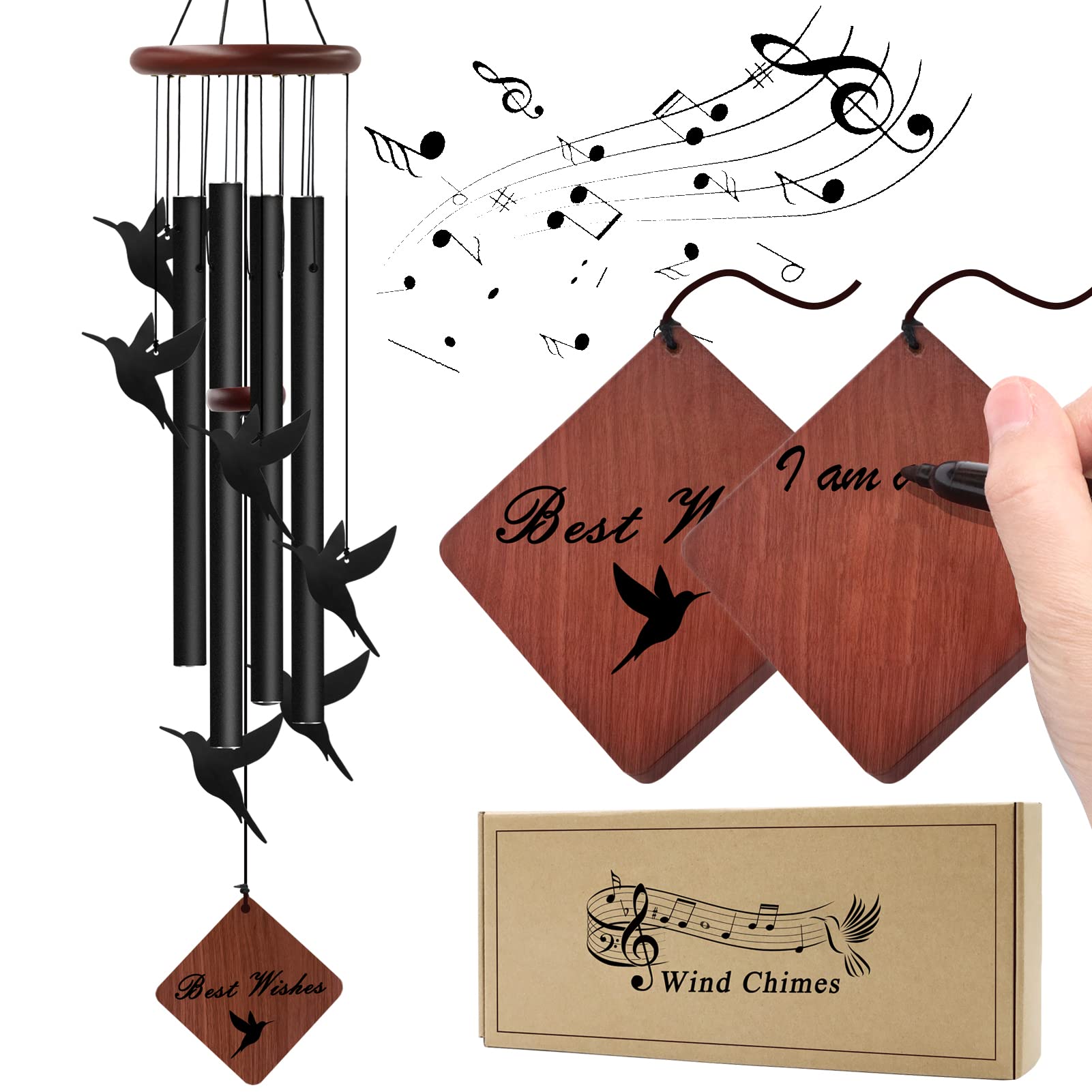 32" Large Wind Chimes, Present, Hummingbird Sympathy Wind Chimes for ...