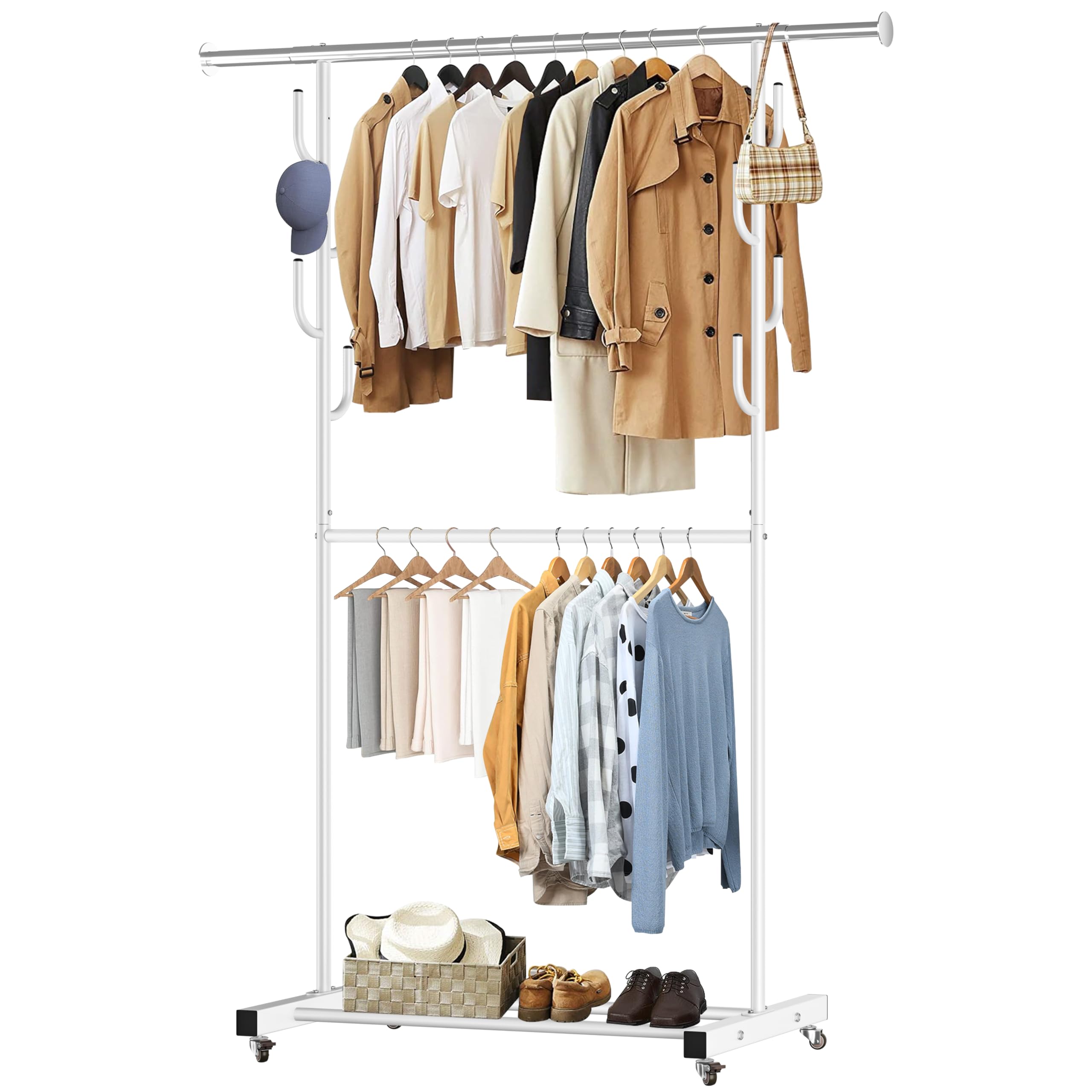 VEVOR Clothes Rack, Double Rod Clothing Rack with Extra Height, 51.97 ...