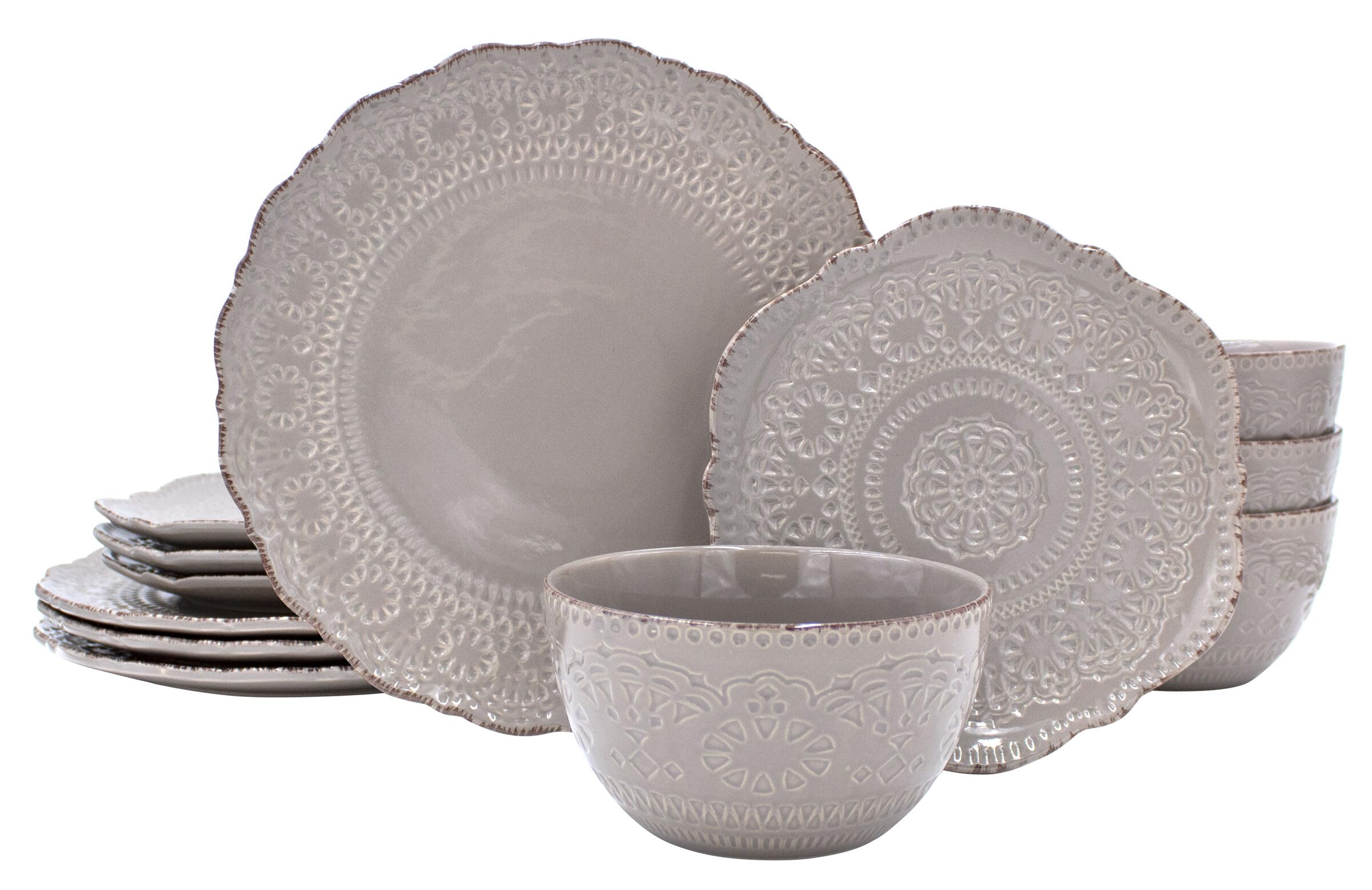 Amazon.com | Pfaltzgraff Chateau Smoke Scalloped 12 Piece Dinnerware ...