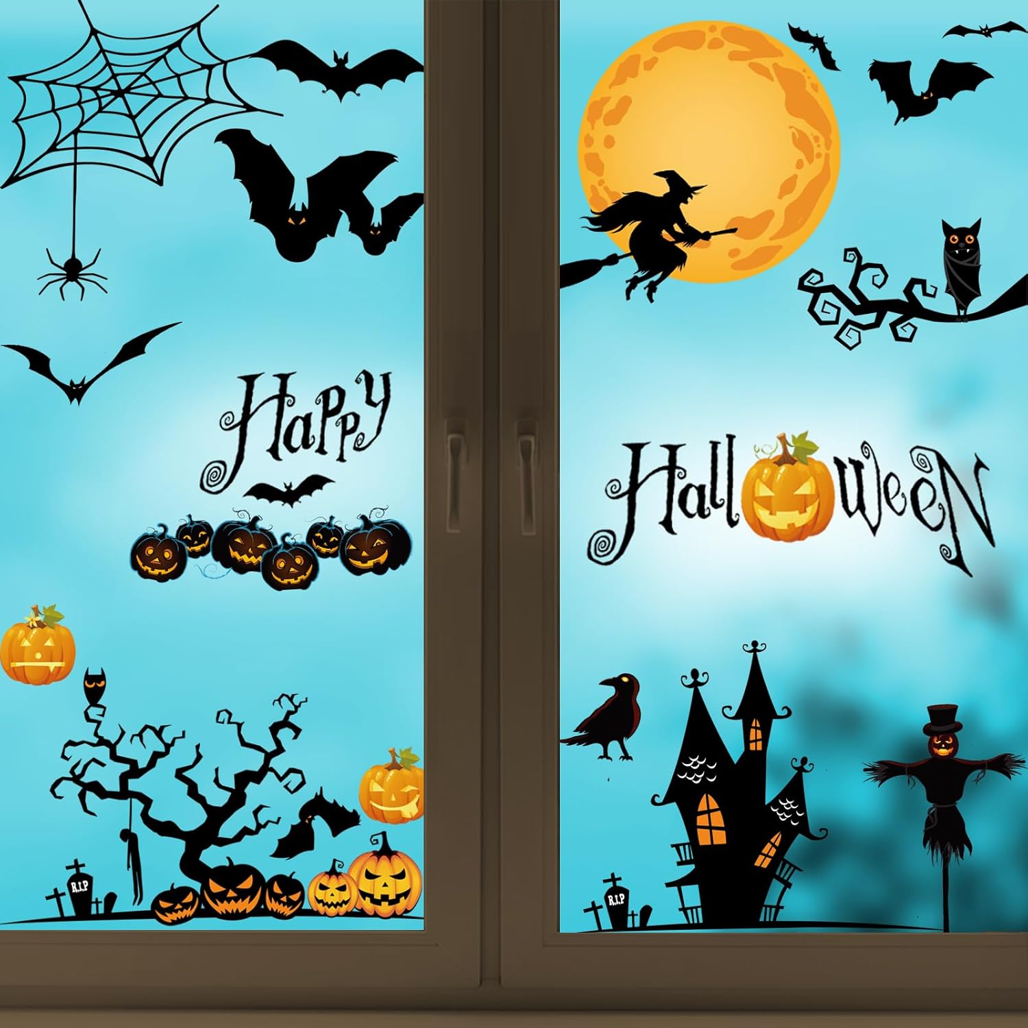 Amazon.com: Removable Halloween Window Clings Bat Pumpkin Gel Window ...