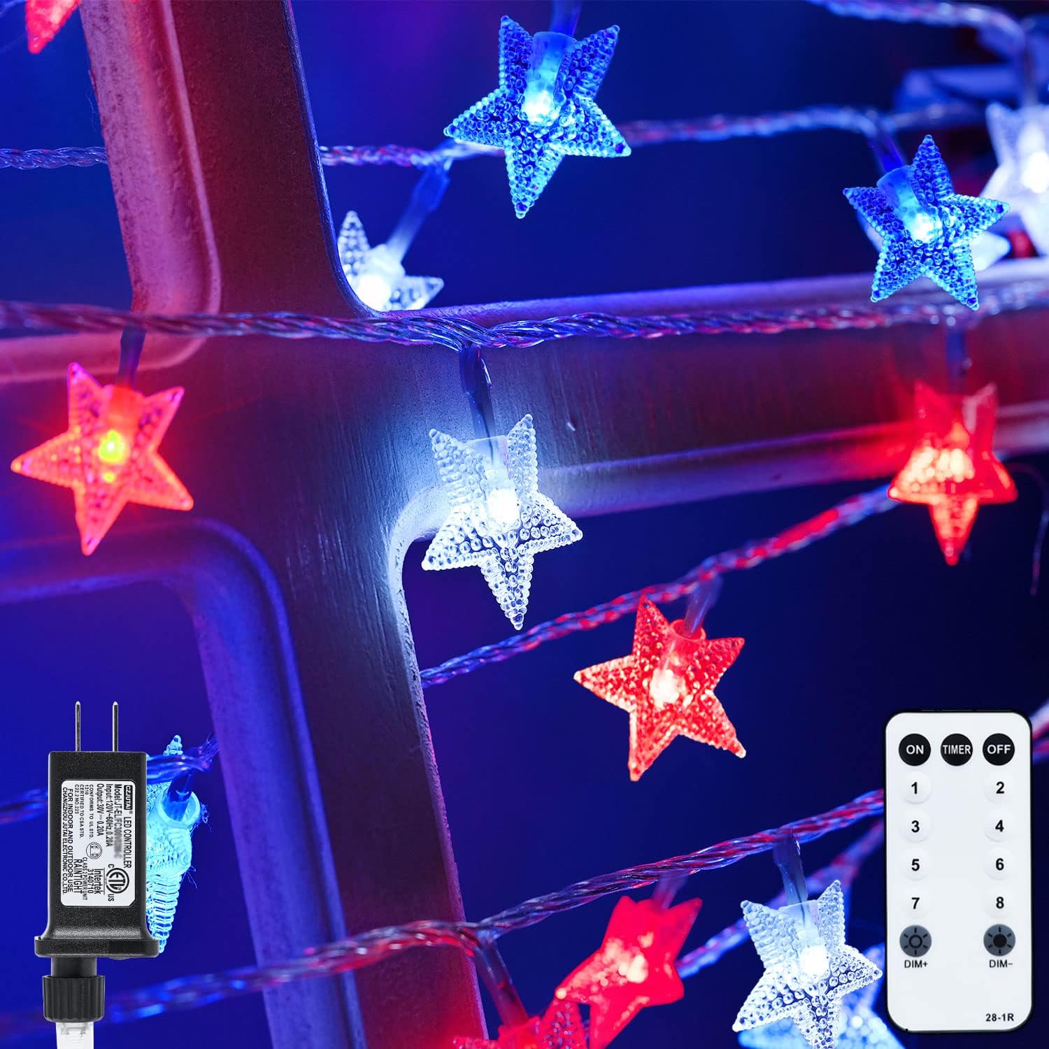 Amazon.com: 4th of July Decorations Red White and Blue Star Lights, 8 ...