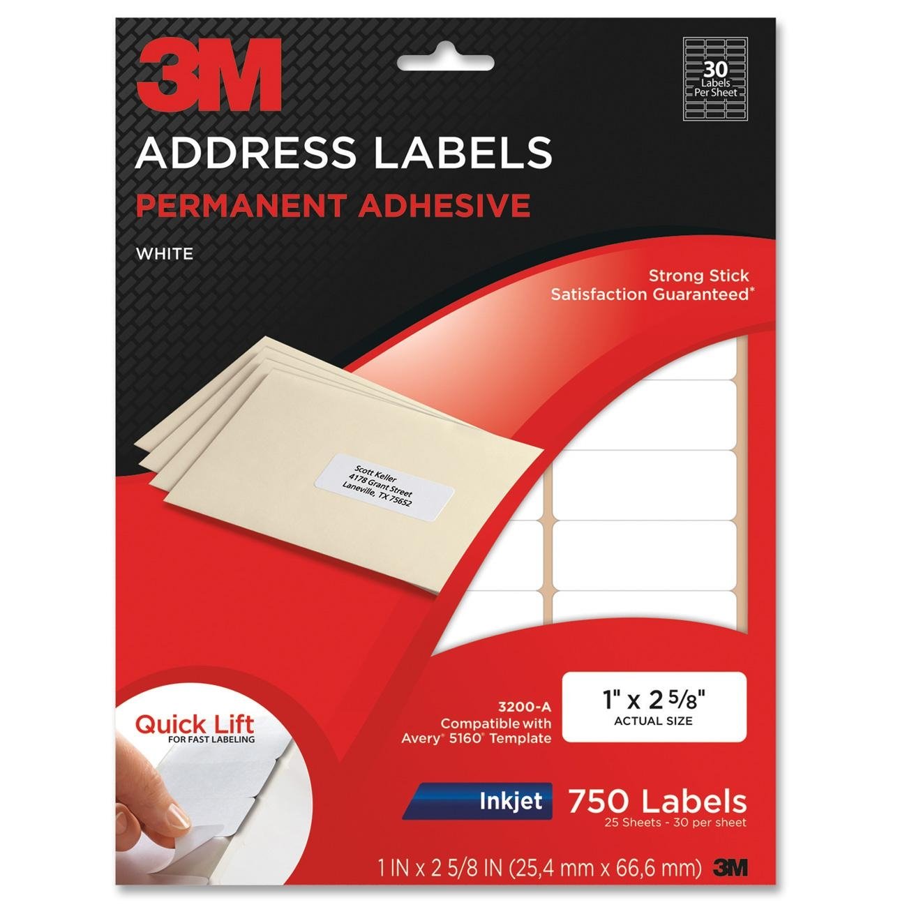 3M Permanent Adhesive Address Labels, 1 x 2.62 Inches, Inkjet, White ...