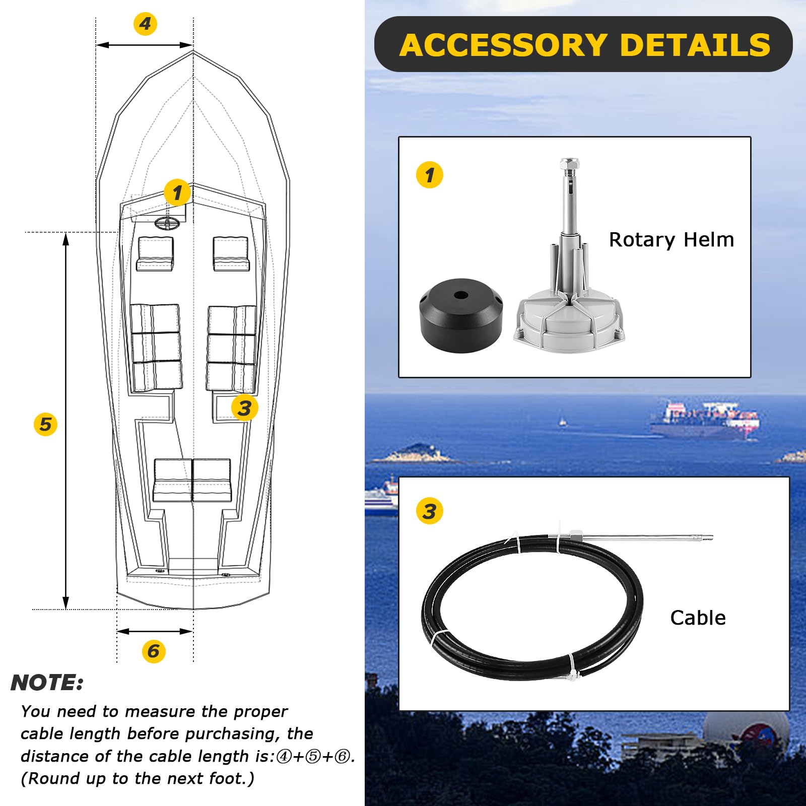 Snapklik.com : Boats Steering System, 10ft Cable Outboard Steering Kit ...