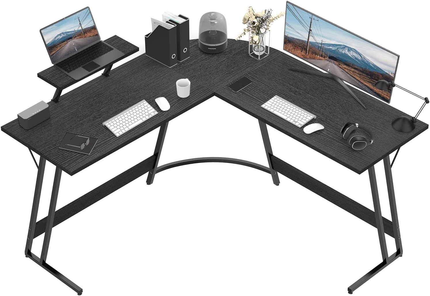 ODK L-shaped desk, computer desk, office desk with round corner, gaming ...