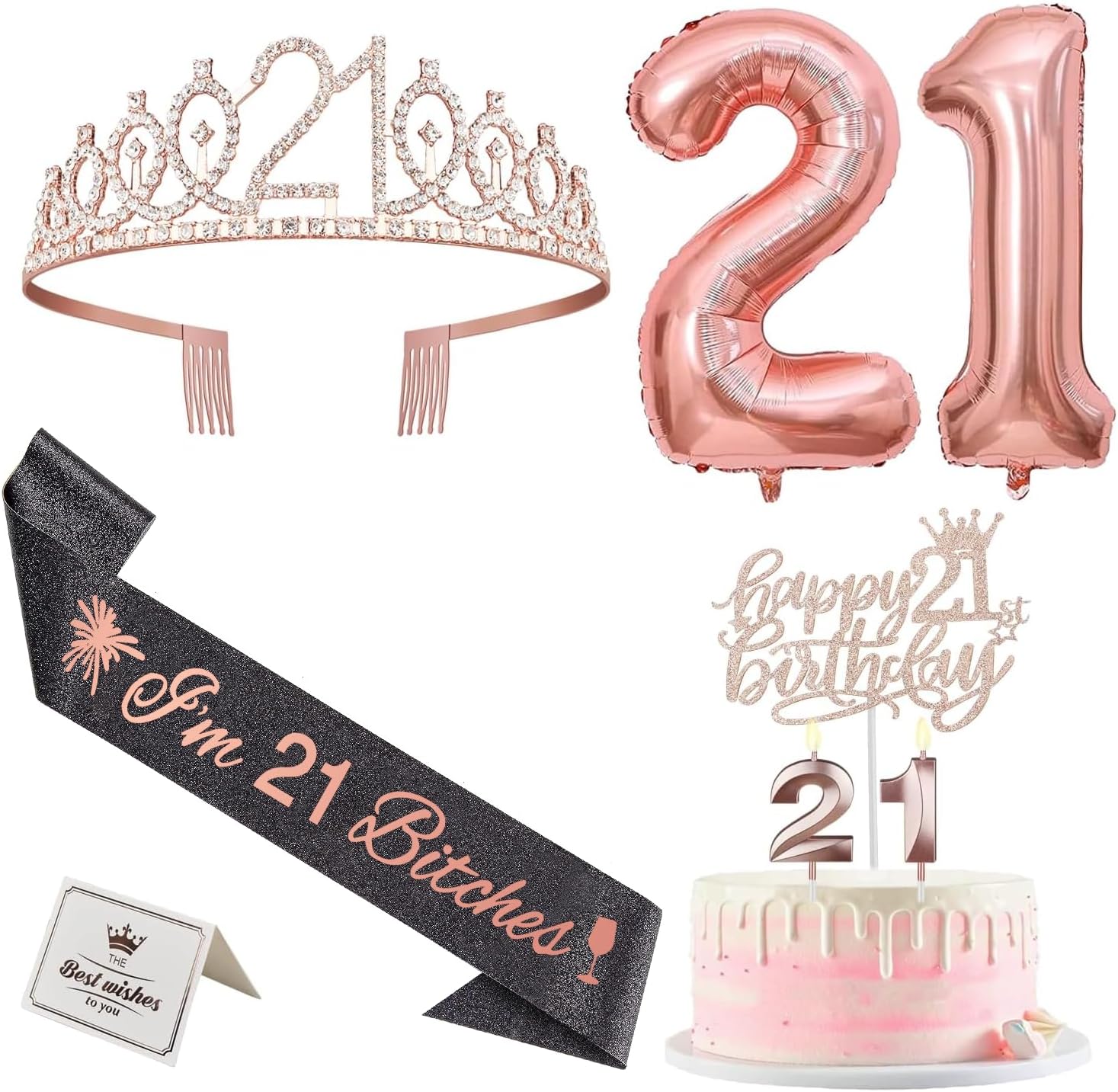 Amazon.com: 21st Birthday Decorations For Her Include Glittery 21st ...