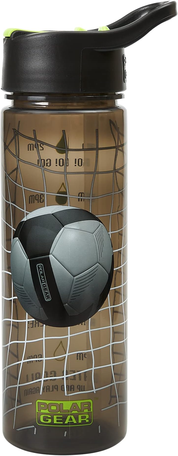 Polar Gear Football Water Tracker Bottle with Straw – Reusable Kids 600ml PP in Green & Black ...