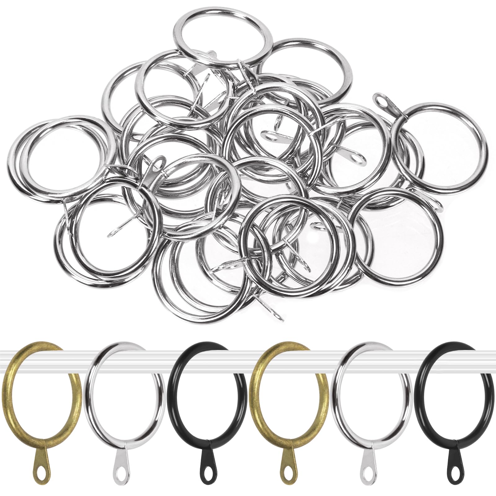 Swpeet 40 Pack Silver Metal Drapery Curtain Rings, Hanging Rings, Clip ...