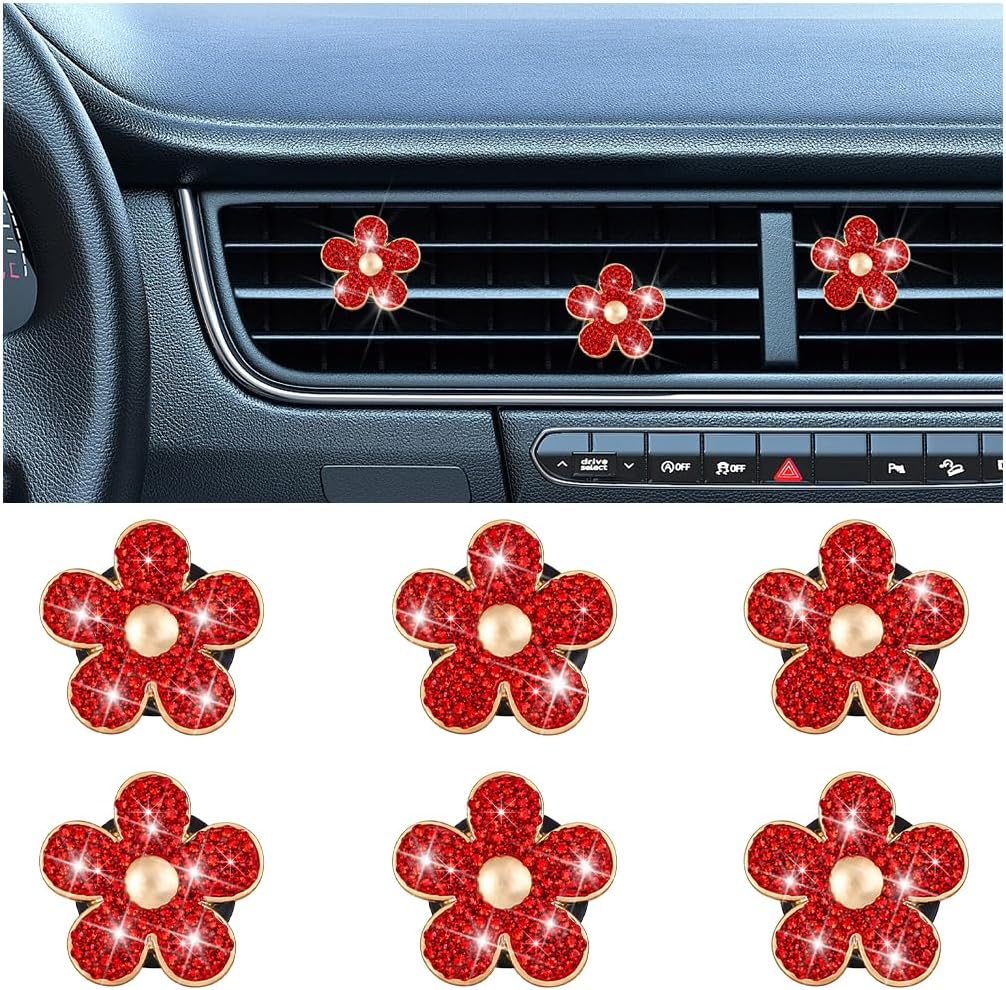 Amazon.com: ANFTDCO Bling Flower Car Air Vent Clip, 6PCS Crystal ...