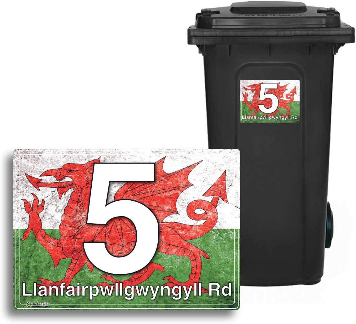 Welsh Flag - Rustic Style, Set of 4 x A5 Personalised Wheelie Bin ...