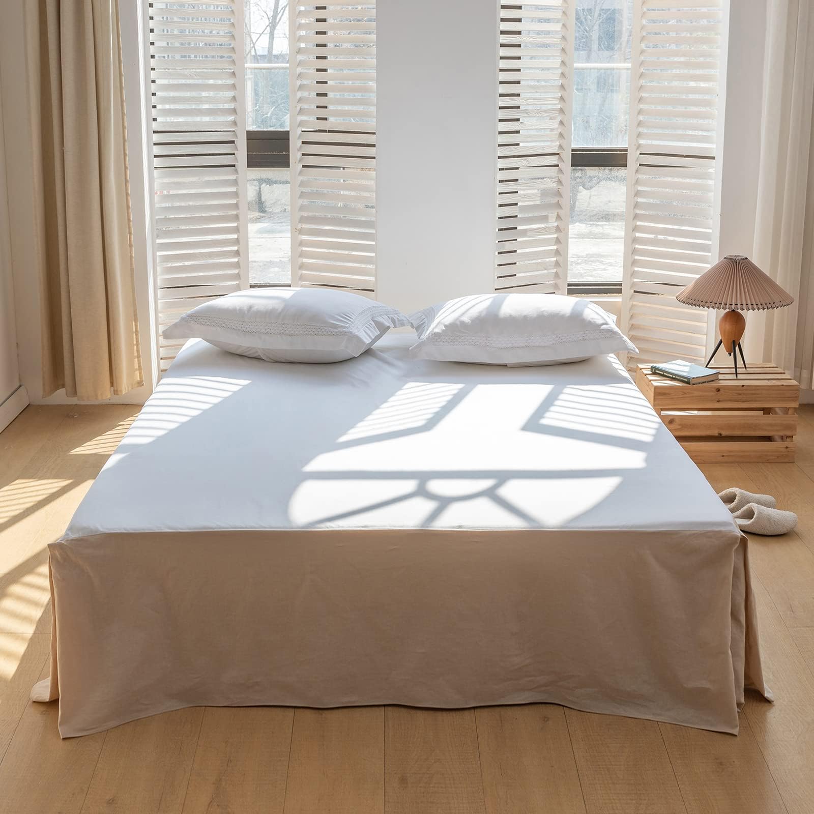 Amazon.com: BISELINA French Linen Pleated Bed Skirt, 18" Tailored ...