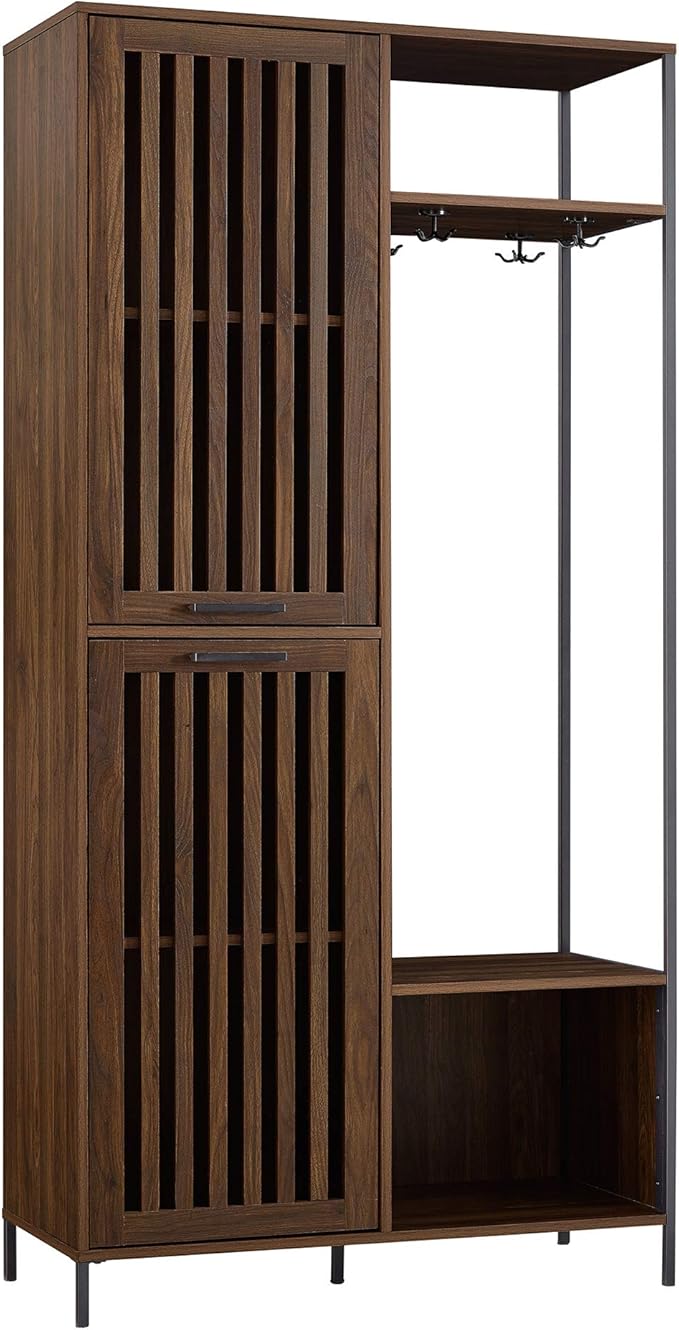 Amazon.com: Walker Edison Slat Cabinet Door Metal and Wood Hall Tree ...