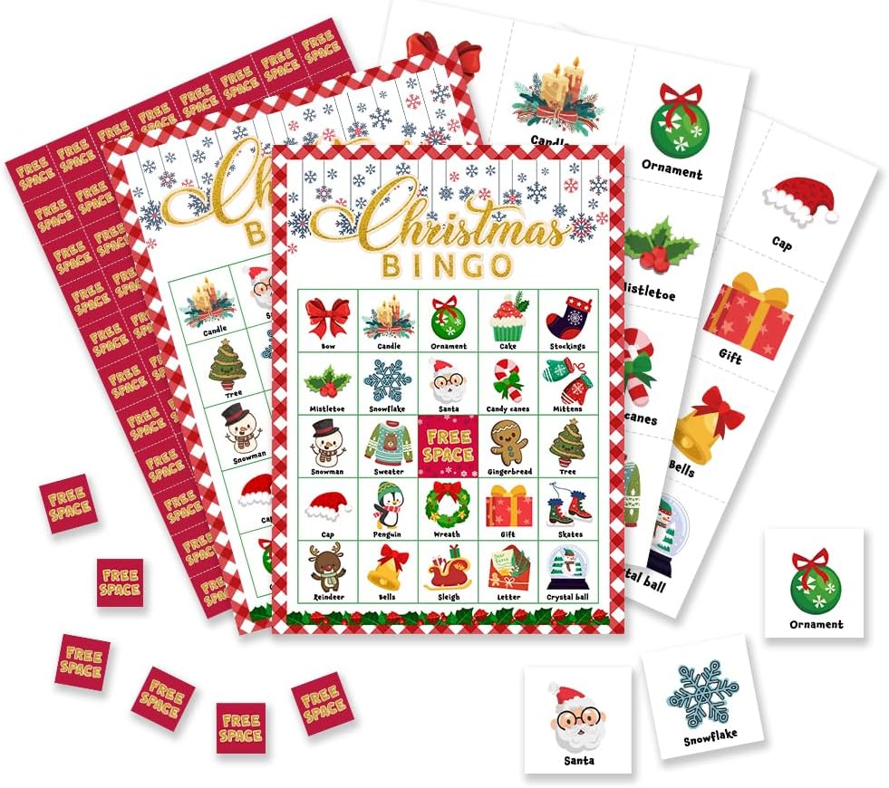 Christmas Bingo Cards, Christmas Eve Bingo Games for 24 Players ...