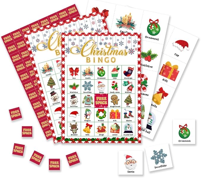 Amazon.com: Foosproea Christmas Bingo Cards, Christmas Eve Bingo Games ...