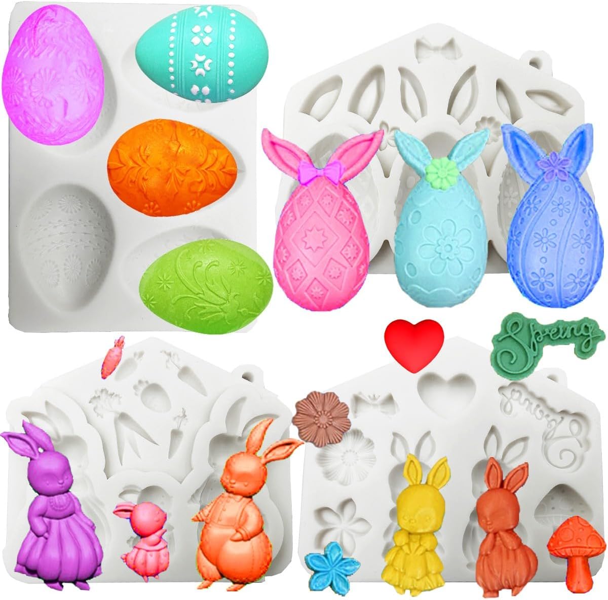 Amazon.com: Easter Silicone Molds,4pcs Easter Egg Fondant Silicone ...