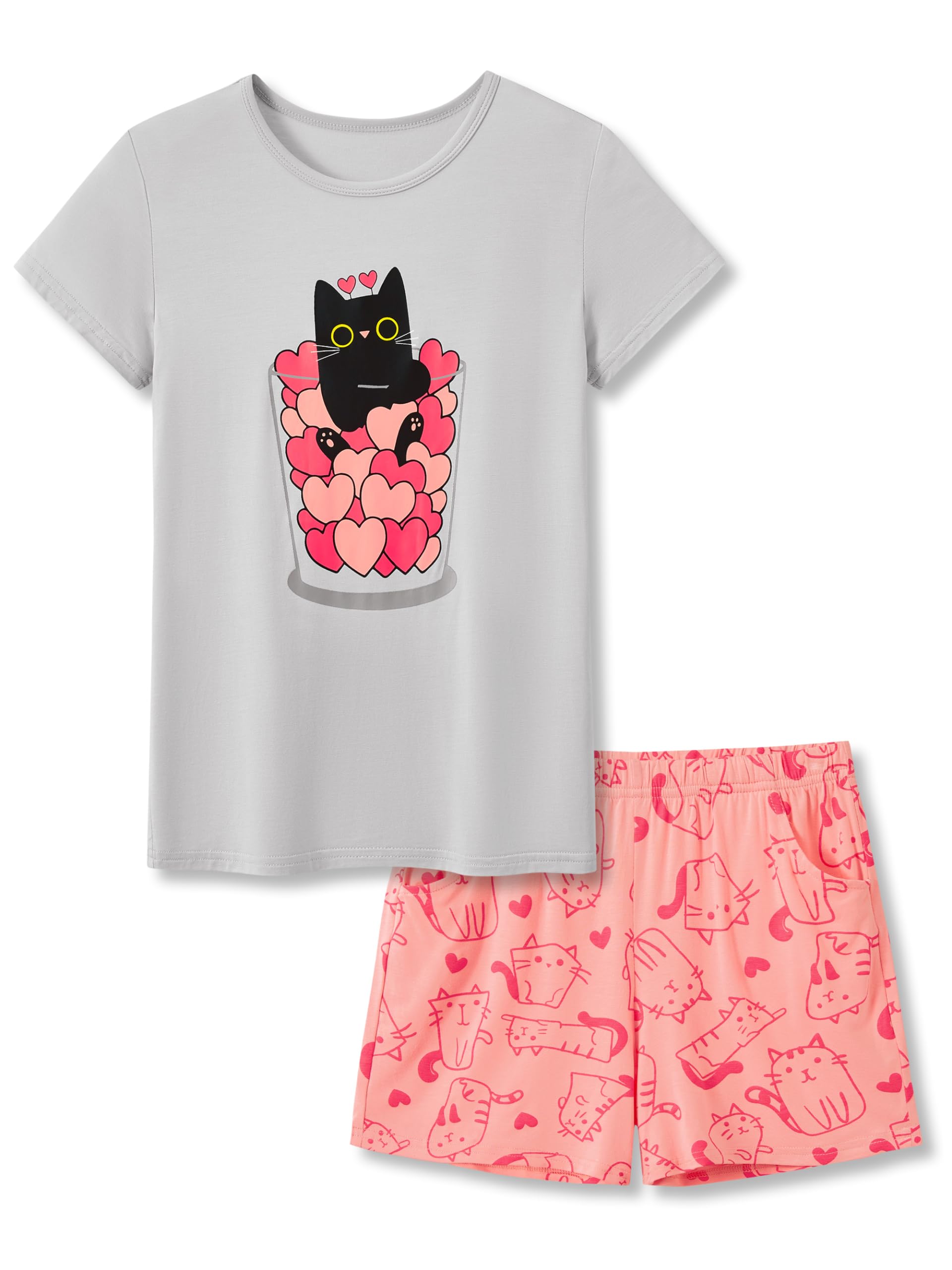 Amazon.com: Tebbis Little & Big Girls Striped & Cat Pajama Set - Soft ...