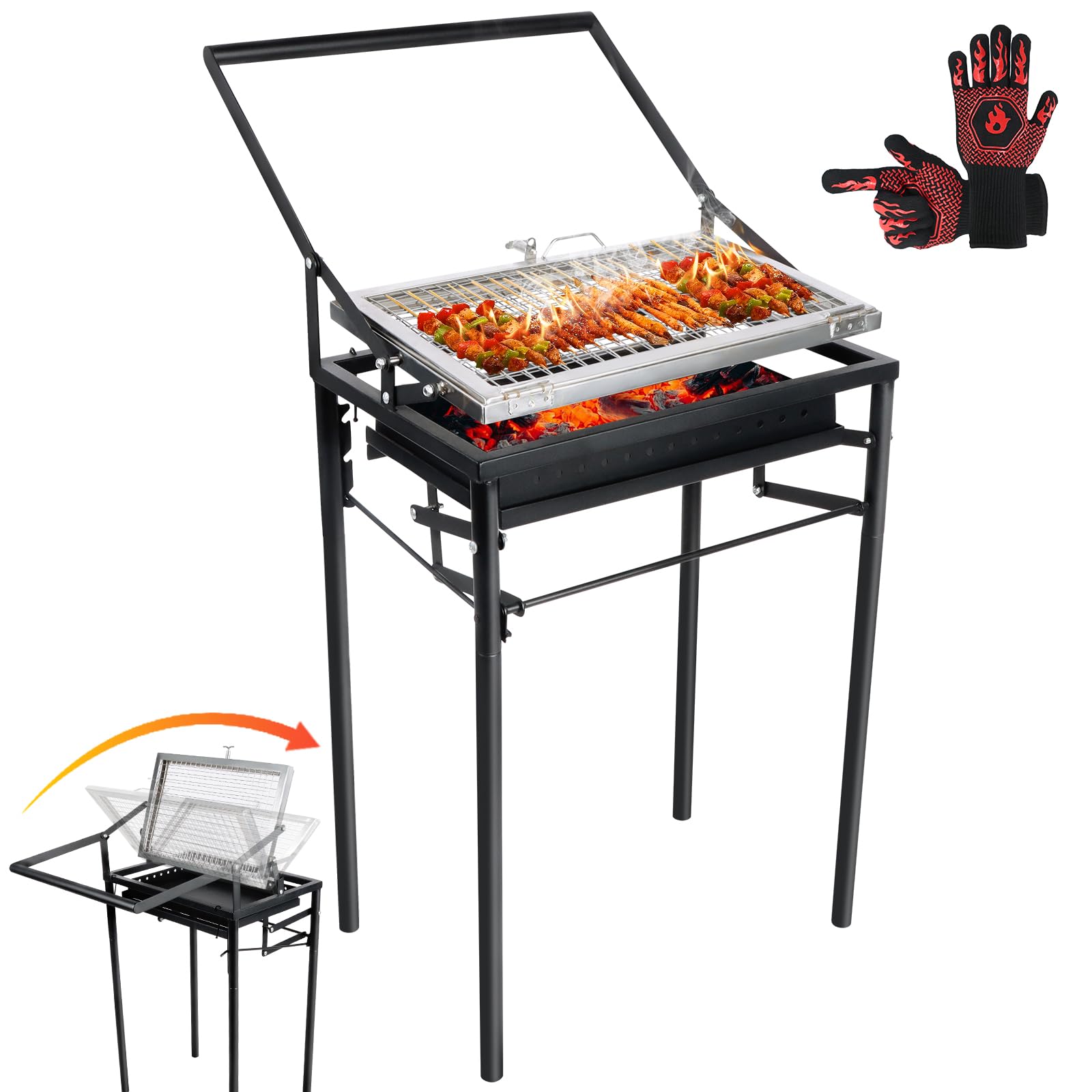 Amazon.com: Lanstics Rotating Charcoal Grill, Stainless Steel Rotating ...