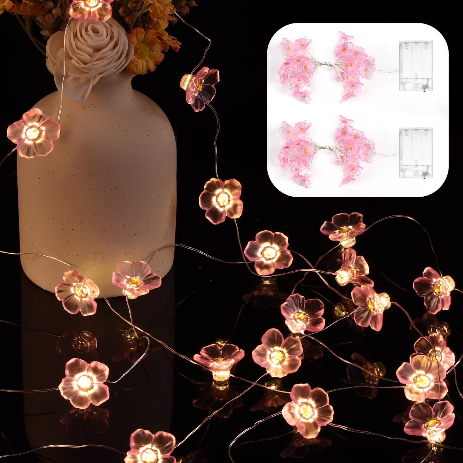 Amazon.com: 2pcs Cherry Blossom Lights Cottagecore Room Decor, Pink ...