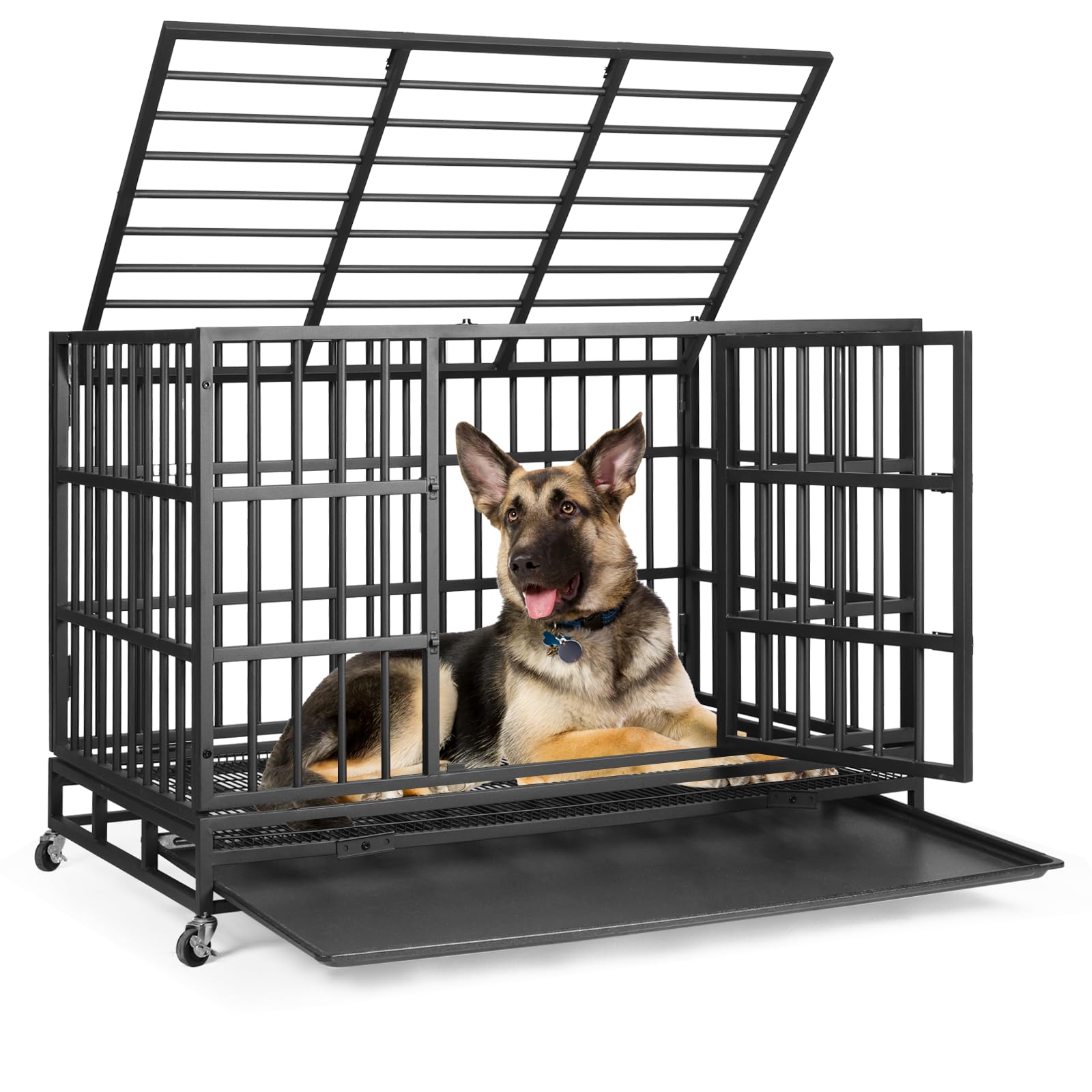 Amazon.com : VOWNER 48” Heavy Duty Indestructible Dog Crate, High ...