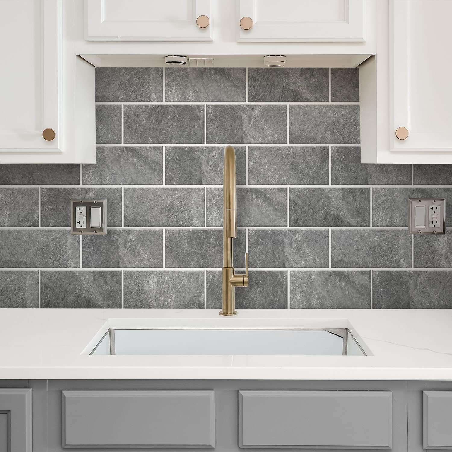 Amazon.com: Vinyl Wall Tile Transfers Brick Sticker Stone Marble Effect ...