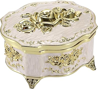 ELLDOO Vintage Music Box, Beige Metal Musical Jewelry Box Keepsake Box ...