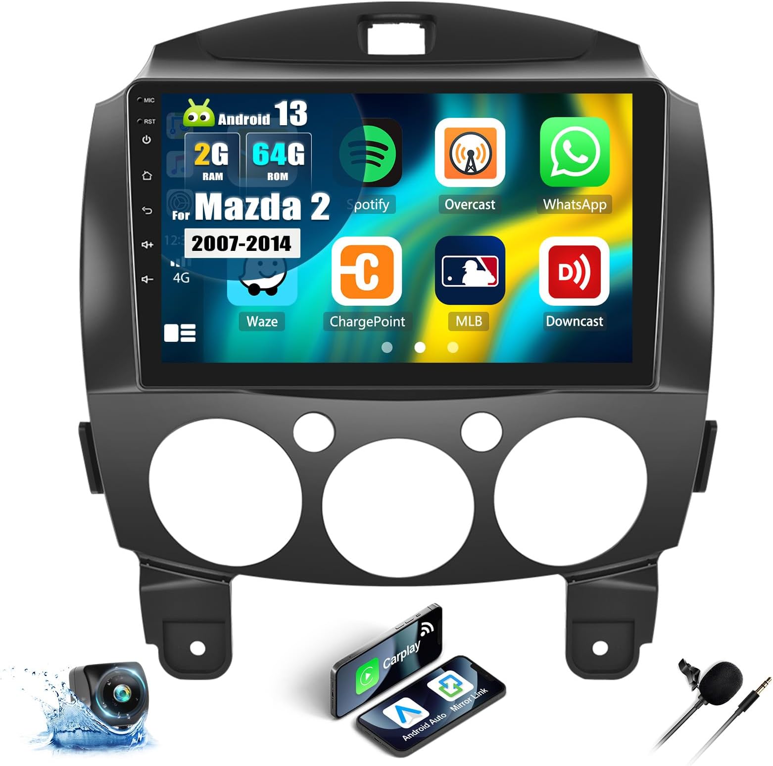 Amazon.com: Hikity 2+64G Android 13 Car Stereo for 2007-2014 Mazda 2 ...