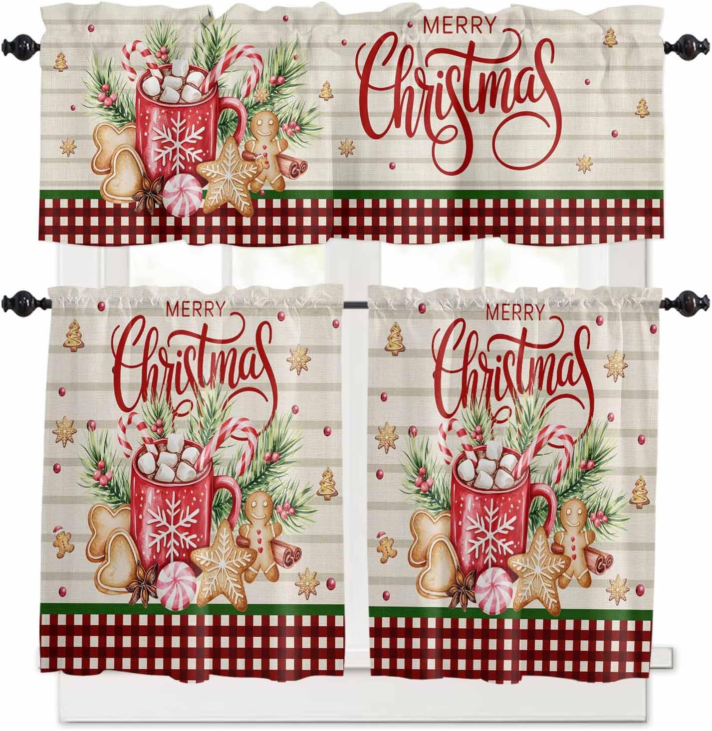 Amazon.com: Ayezobiq Merry Christmas Window Curtains Valance Set of 3 ...