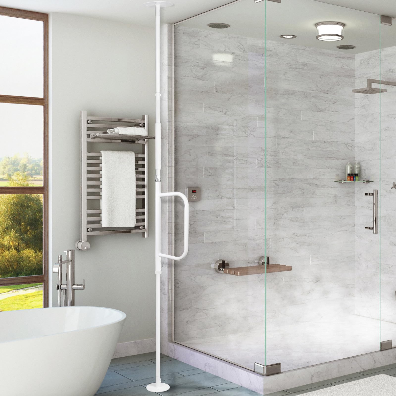 Floor to Ceiling Grab Bar, Dual Support Bars with Soft Armrests ...