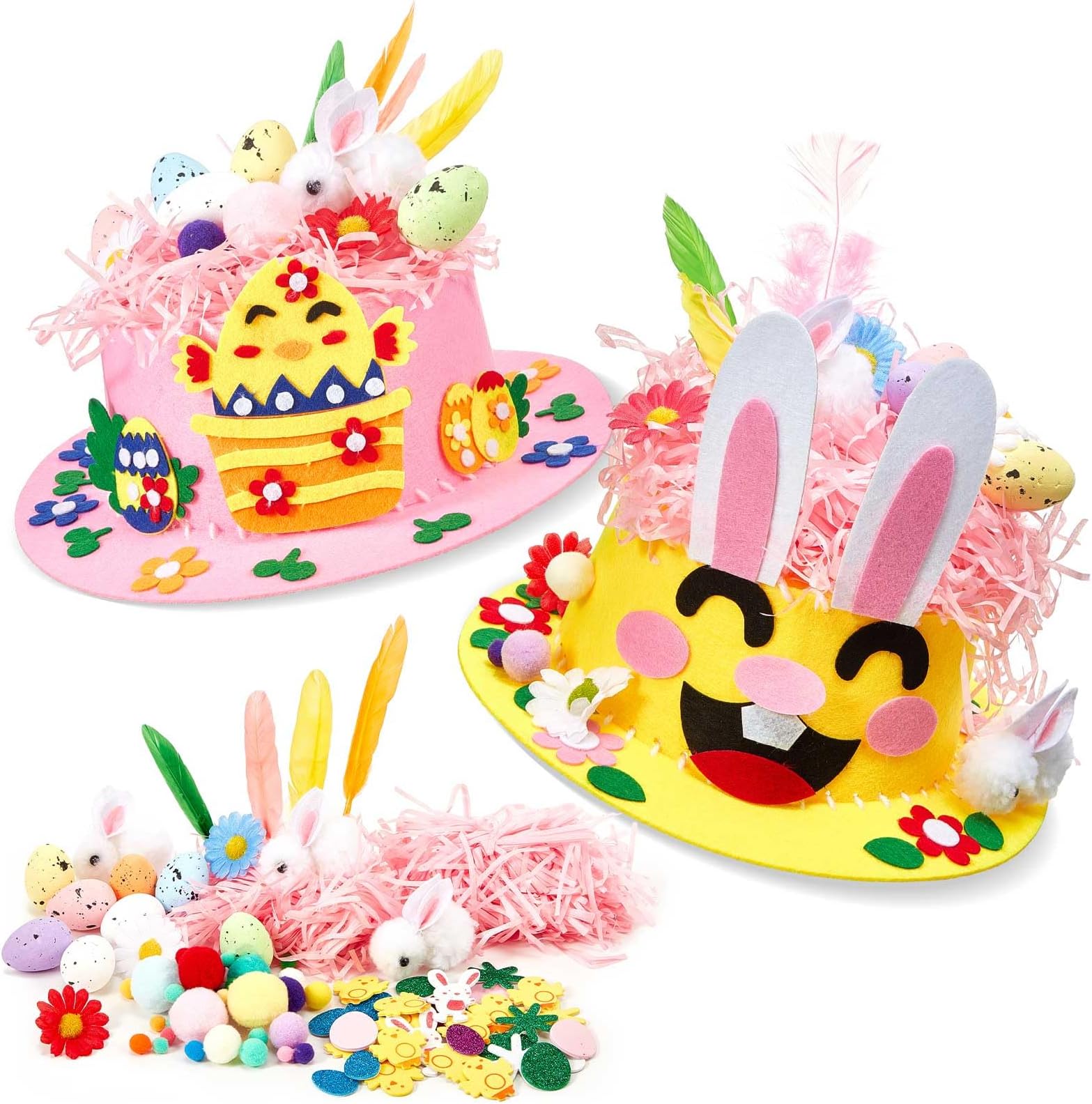 Harrycle 2 Pack of Easter Bonnet Kit with 2 Easter Bonnet Hats in ...