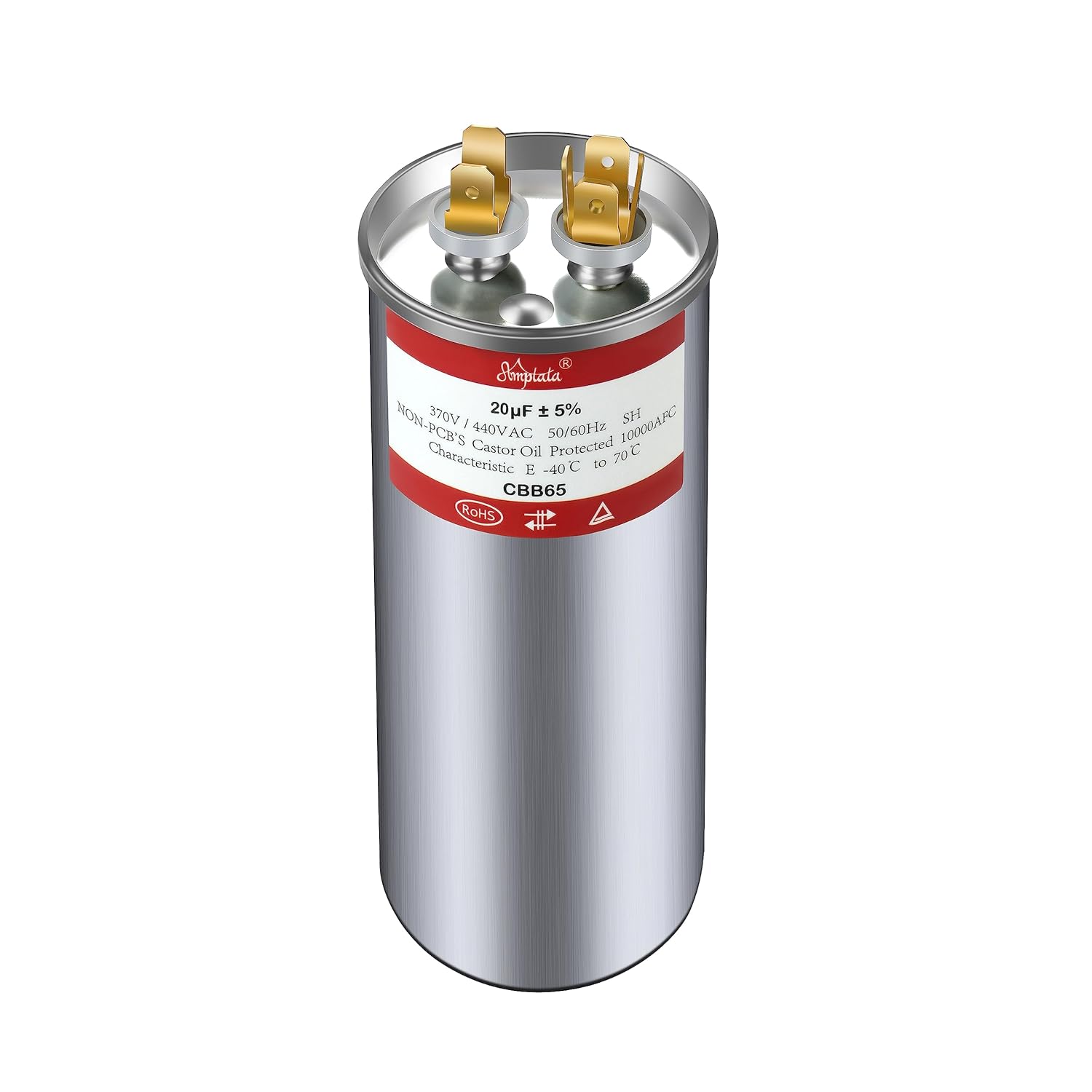 AMPTATA CBB65 Condensador de CA 20uF ± 5% 370V/440VAC Volt Run Start Condensador de aire recto ...
