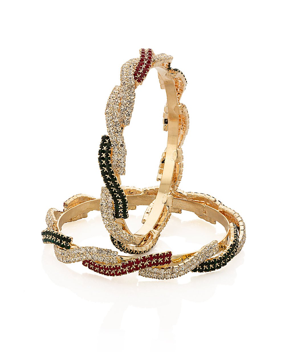 Buy Voylla Gold Plated Cz Encrusted Bangles with Red, Green Stones ...