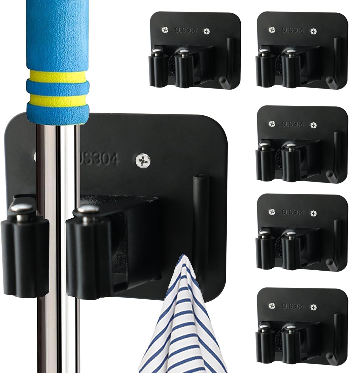 Bntyok 5 Pack Broom Holder Heavy Duty Stainless Steel Broom Hanger with ...