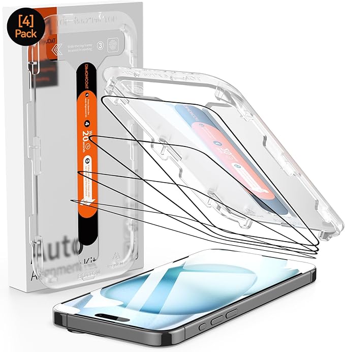 Amazon.com: DIMONCOAT 4-PACK for iPhone 15 Screen Protector [Auto ...