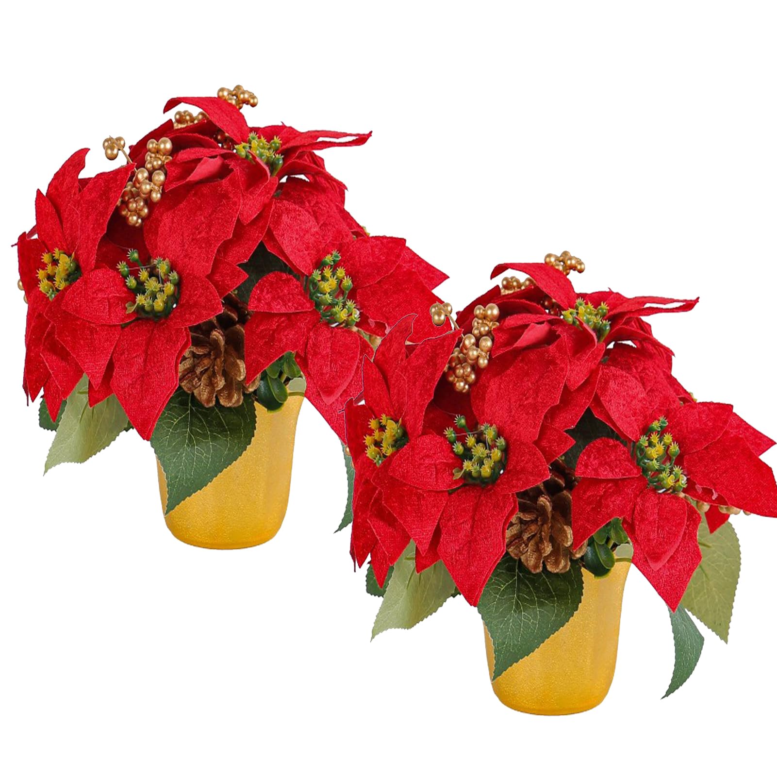 Amazon.com: 2 Pcs Christmas Red Poinsettia Plant Potted, Poinsettia ...