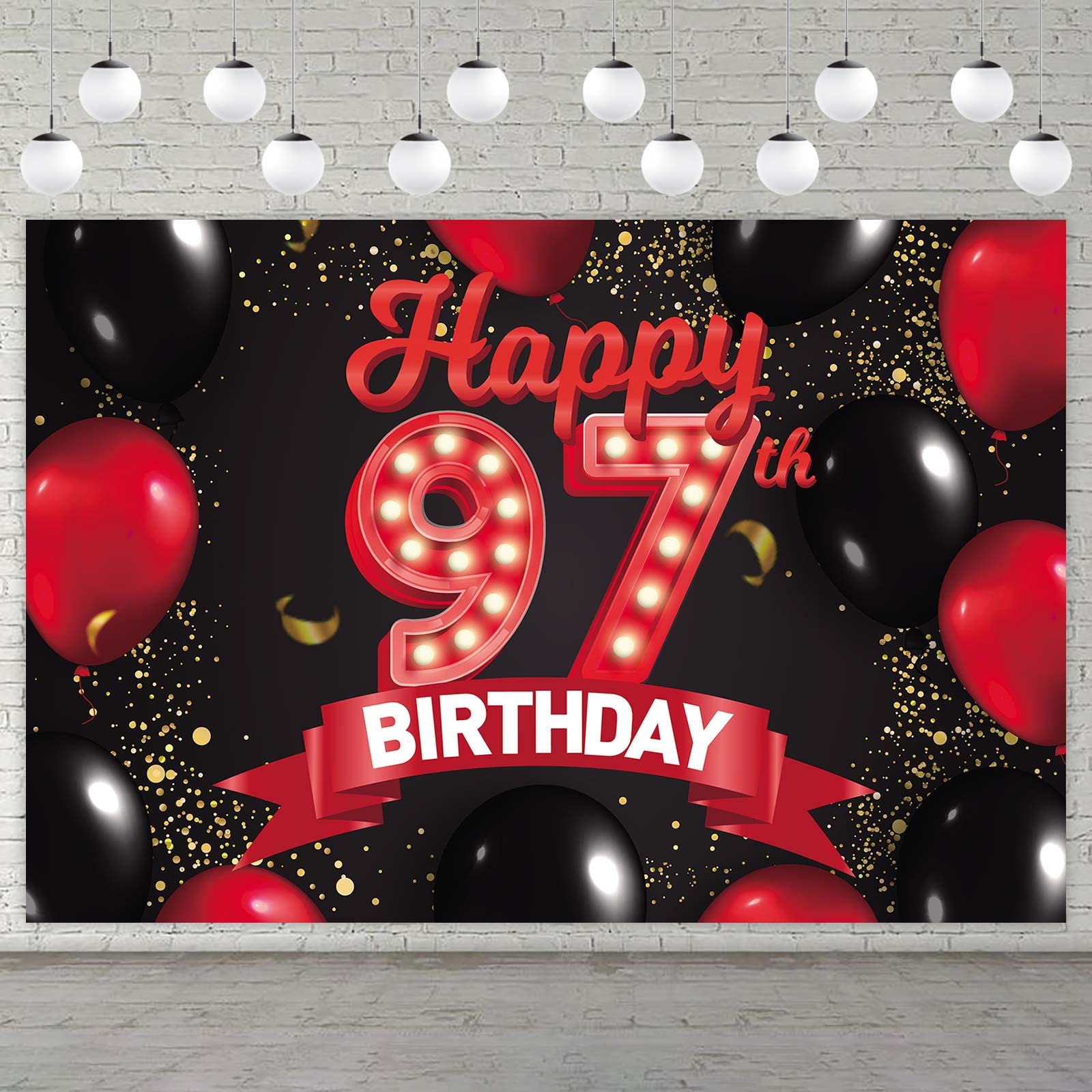 Amazon.com: Happy 97th Birthday Red and Black Banner Backdrop ...