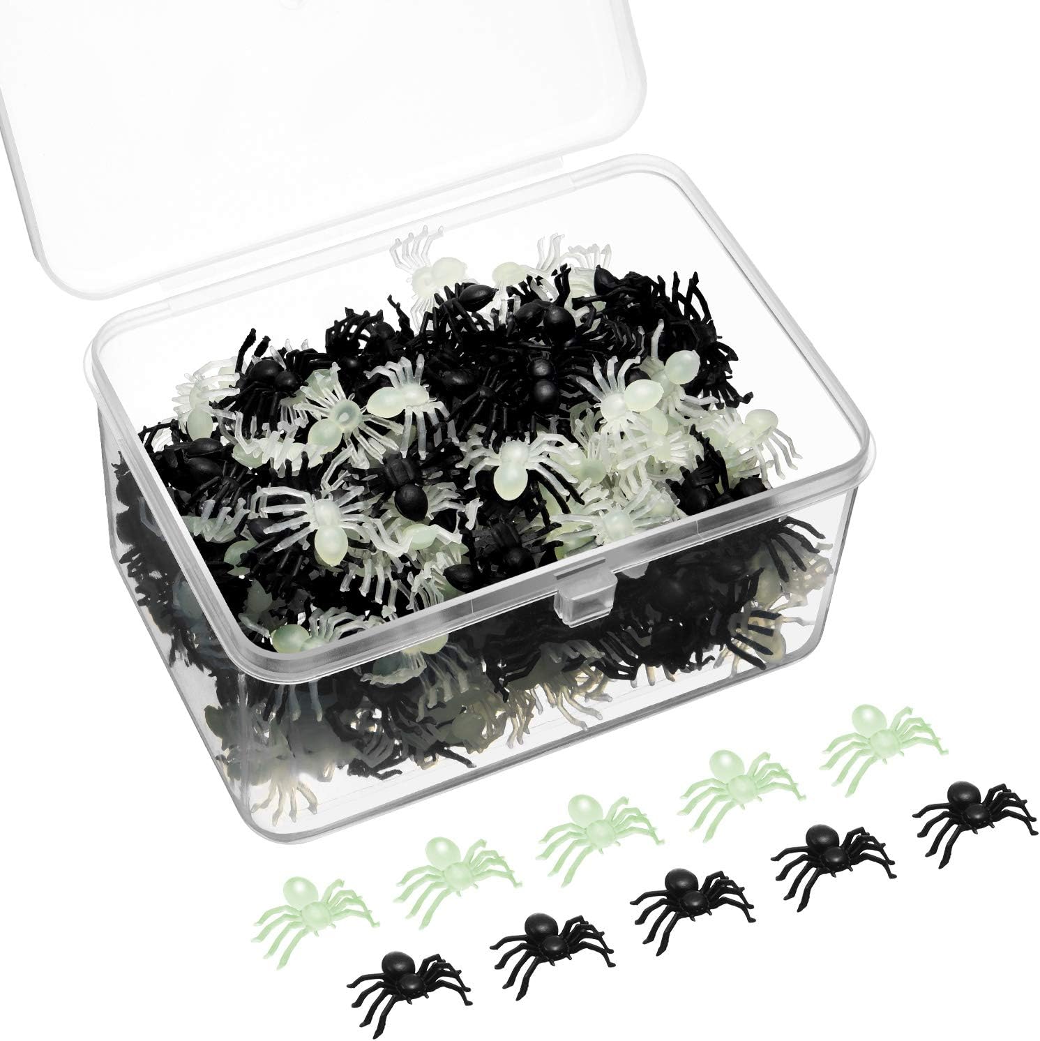 Amazon.com: Gejoy 300 Pcs Halloween Plastic Spiders Mini Black Glow in ...