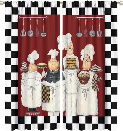 Amazon.com: BenYaSong Fat Chef Kitchen Decor Window Curtain, Rustic ...