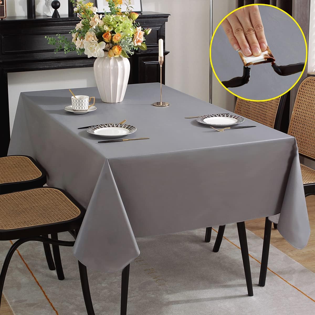Amazon.com: SASTYBALE Vinyl Tablecloth with Flannel Backing Waterproof ...