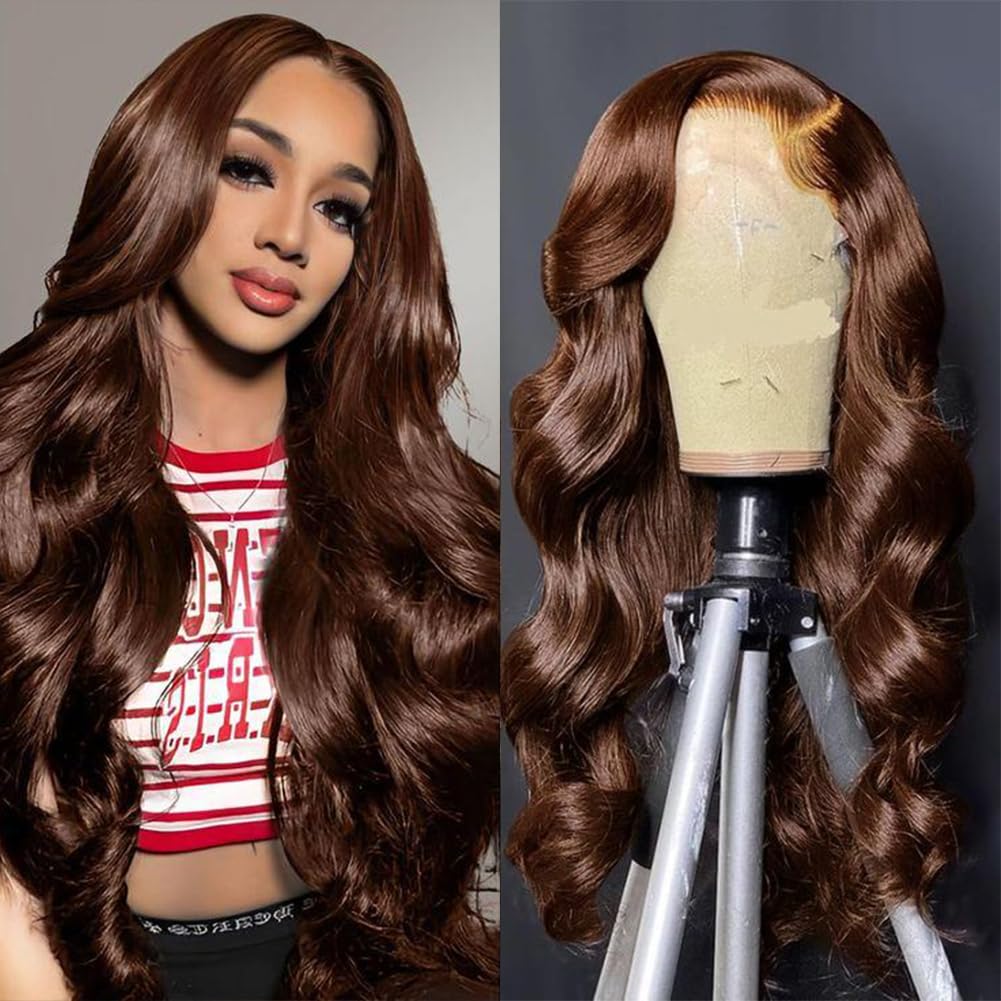 Amazon.com : Aoque Chocolate Brown Lace Front Wig Human Hair 13x6 Hd ...
