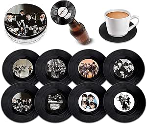 The Beatles - 8 Piece Mini Vinyl Record Coaster Set with Tin & Magnetic ...