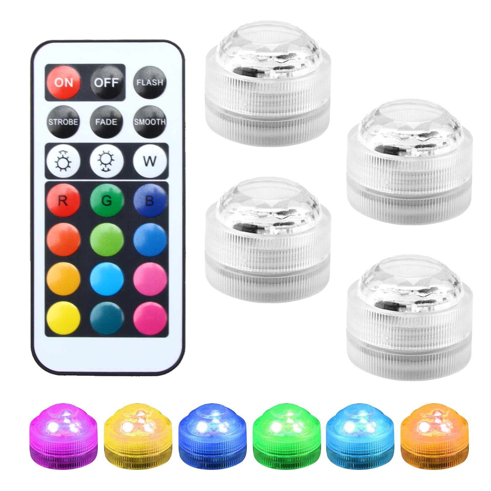 4 Pack Submersible LED Lights Waterproof Pool Lights with Remote Small ...