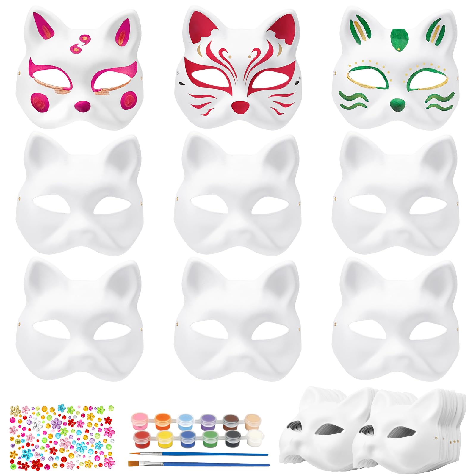 Landifor 20 pcs Cat Masks DIY Paper Cat Mask Therian Cat Mask Anime ...