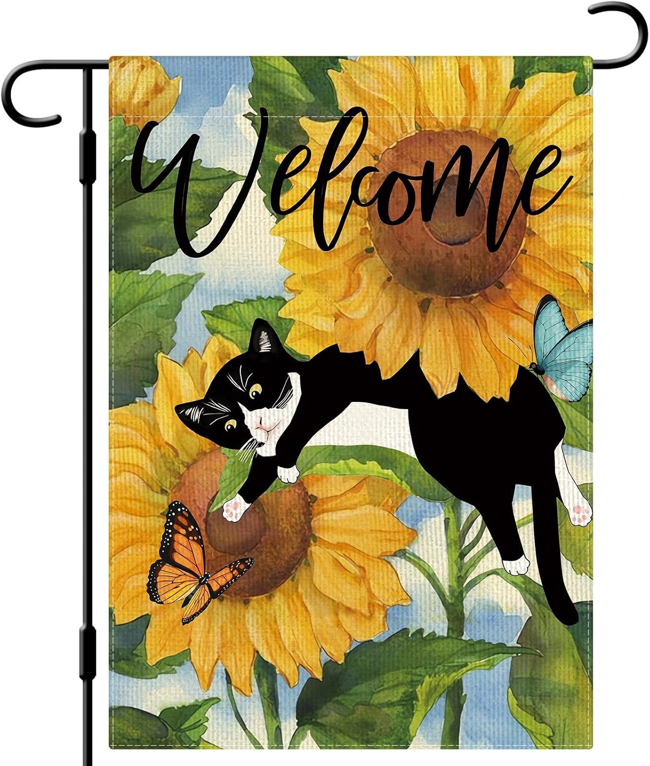 Amazon.com : DLZDN Sunflower Cat Garden Flag Summer Tuxedo Cat Garden ...