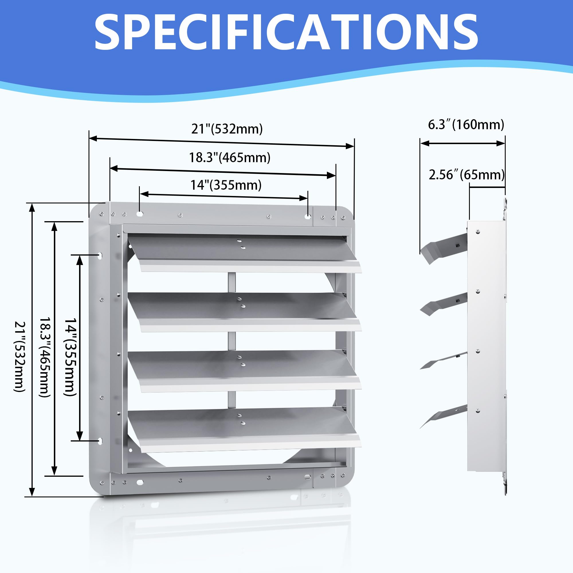 Snapklik.com : 18 Inch Galvanized Shutter Exhaust Louver Vent ...