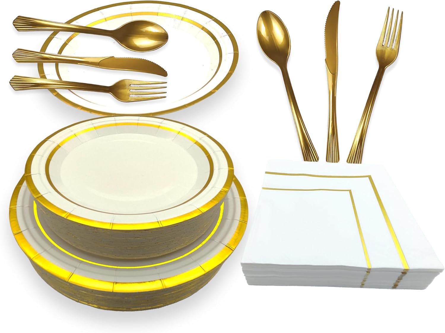 Amazon.com: Lovelyduo 300 Piece Gold Paper Dinnerware Set for 50 Guests ...