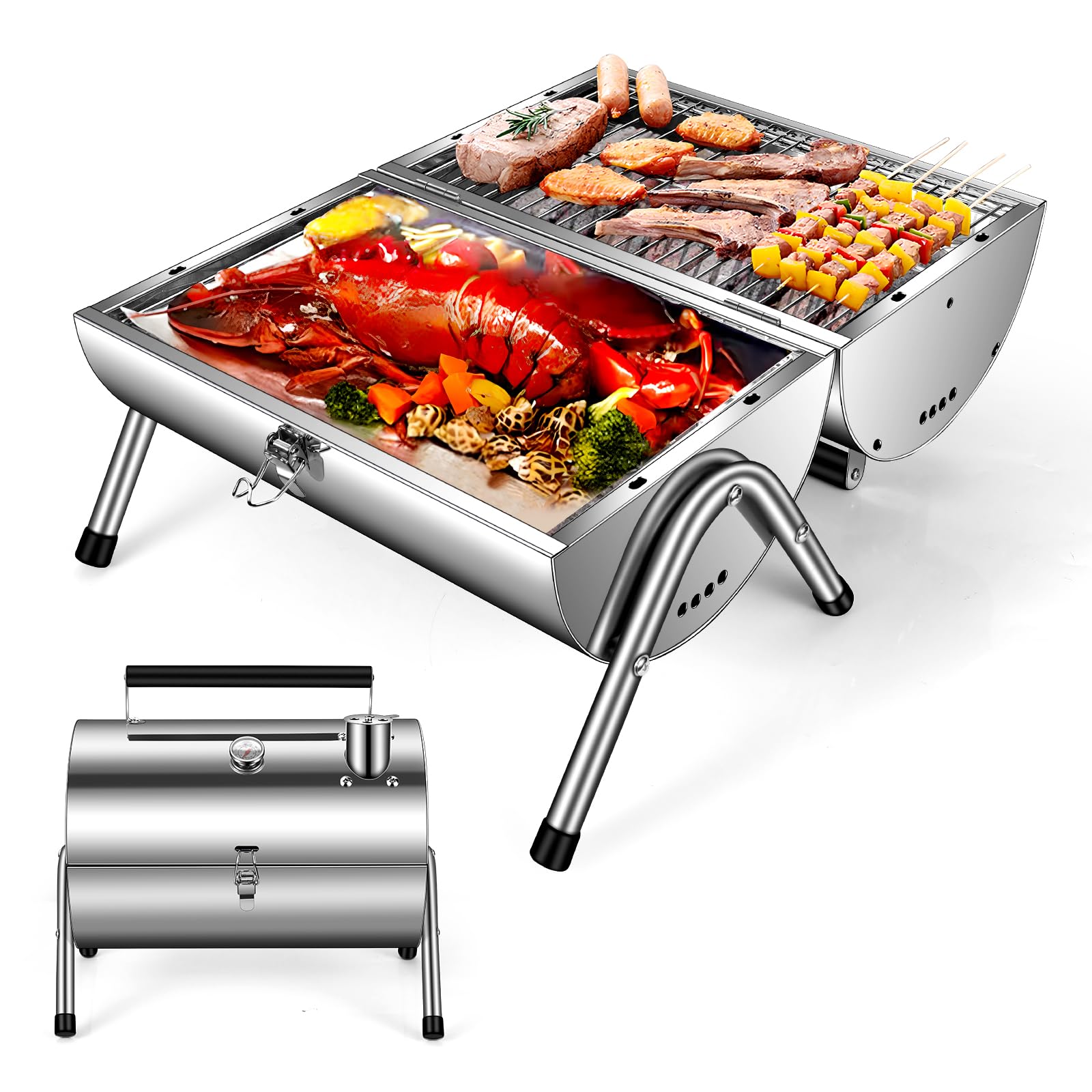 Amazon.com: KASEDA Stainless Steel Adjustable Portable Charcoal Grill ...