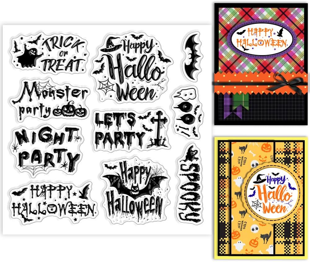 Amazon.com: GLOBLELAND Halloween Text Clear Stamps 5.91x5.91 inch ...