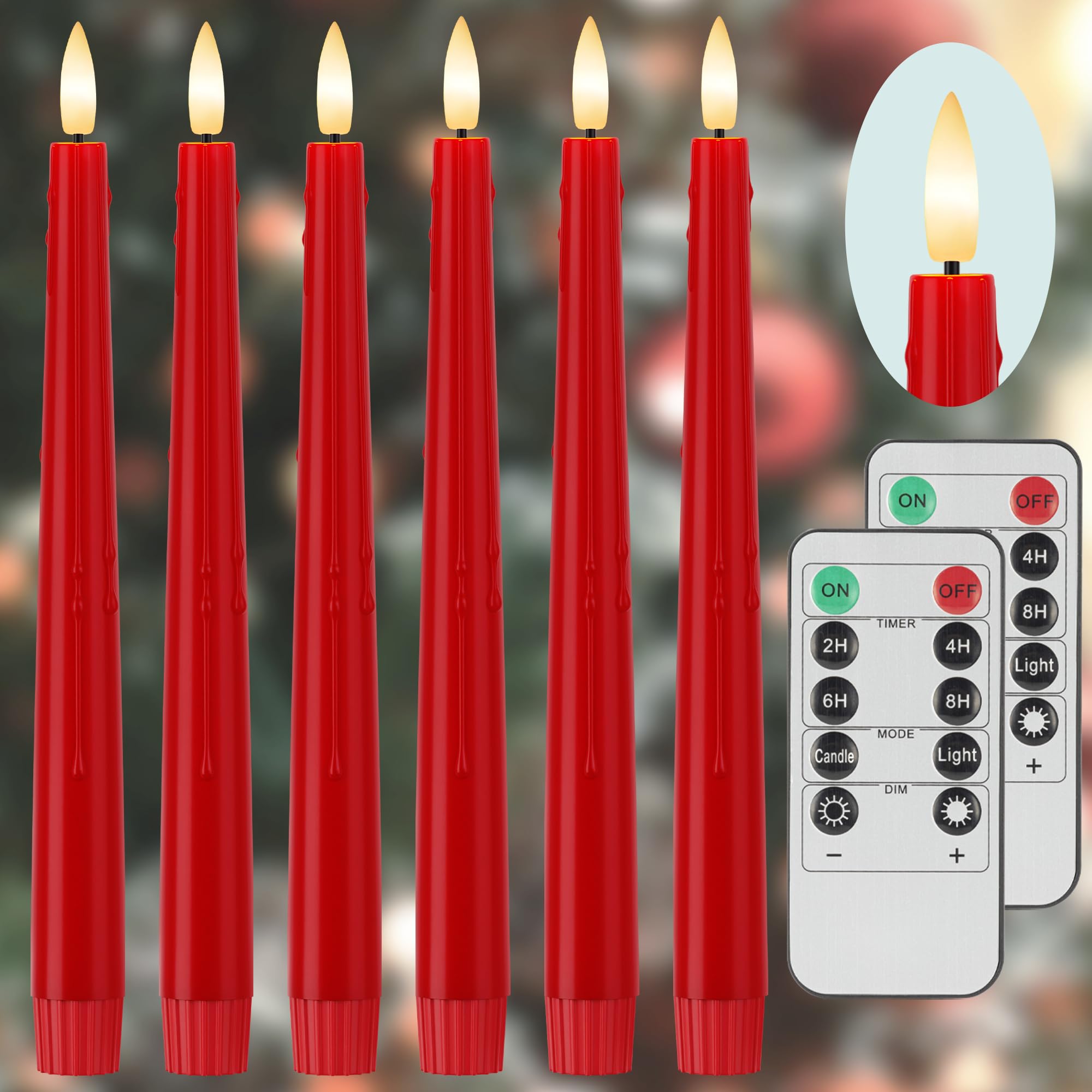 Amazon.com: Bright Red Flameless Taper Candles 9.6" Christmas LED ...